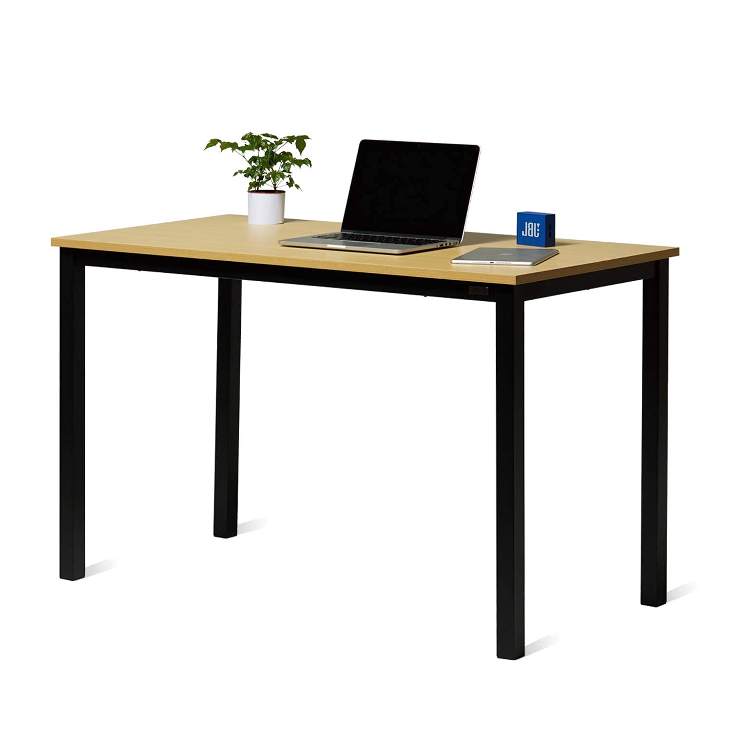 USHOW Computer Desk 47 inches Large Size Desk Writing Desk,Modern Simple Style PC Table,Black Metal Frame for Home Office,Sandalwood