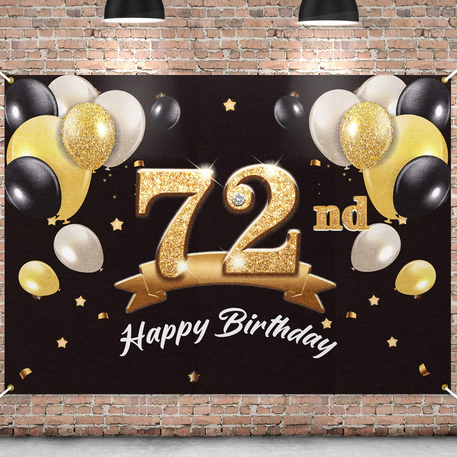 PAKBOOM Happy 72nd Birthday Banner Backdrop - 72 Birthday Party Decorations Supplies for Men - Black Gold 4 x 6ft