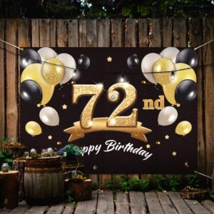 PAKBOOM Happy 72nd Birthday Banner Backdrop - 72 Birthday Party Decorations Supplies for Men - Black Gold 4 x 6ft