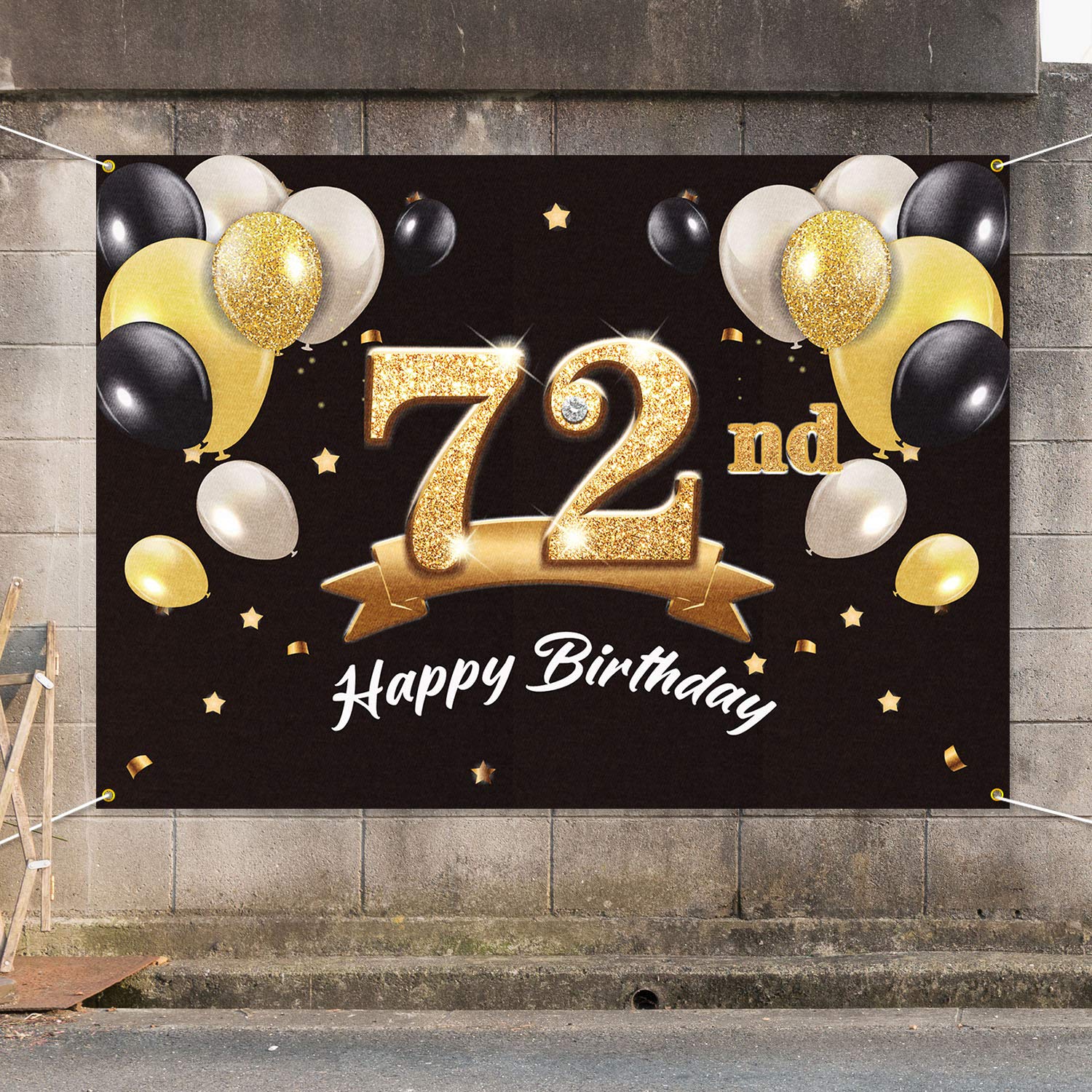 PAKBOOM Happy 72nd Birthday Banner Backdrop - 72 Birthday Party Decorations Supplies for Men - Black Gold 4 x 6ft