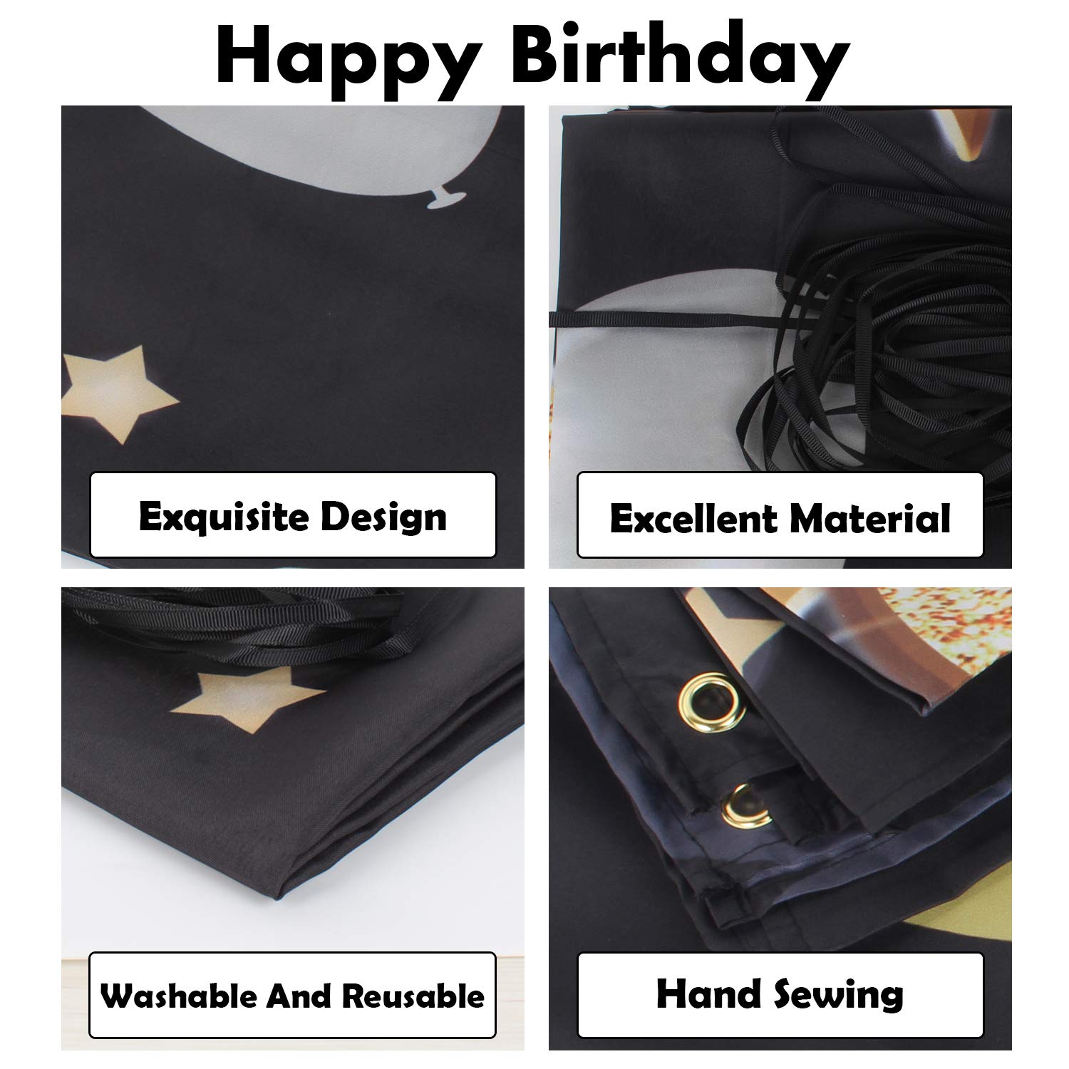 PAKBOOM Happy 72nd Birthday Banner Backdrop - 72 Birthday Party Decorations Supplies for Men - Black Gold 4 x 6ft