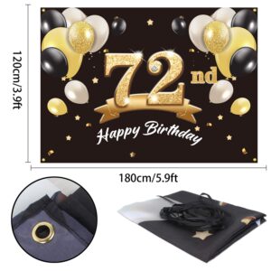 PAKBOOM Happy 72nd Birthday Banner Backdrop - 72 Birthday Party Decorations Supplies for Men - Black Gold 4 x 6ft