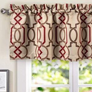 driftaway abigail geometric trellis pattern window curtain valance rod pocket 52 inch by 18 inch red