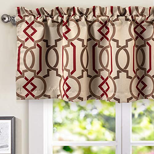 DriftAway Abigail Geometric Trellis Pattern Window Curtain Valance Rod Pocket 52 Inch by 18 Inch Red