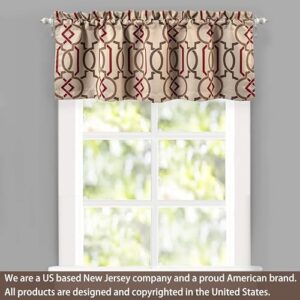 DriftAway Abigail Geometric Trellis Pattern Window Curtain Valance Rod Pocket 52 Inch by 18 Inch Red