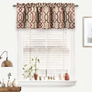 DriftAway Abigail Geometric Trellis Pattern Window Curtain Valance Rod Pocket 52 Inch by 18 Inch Red