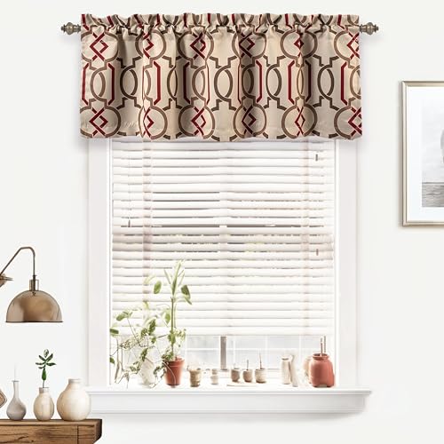 DriftAway Abigail Geometric Trellis Pattern Window Curtain Valance Rod Pocket 52 Inch by 18 Inch Red