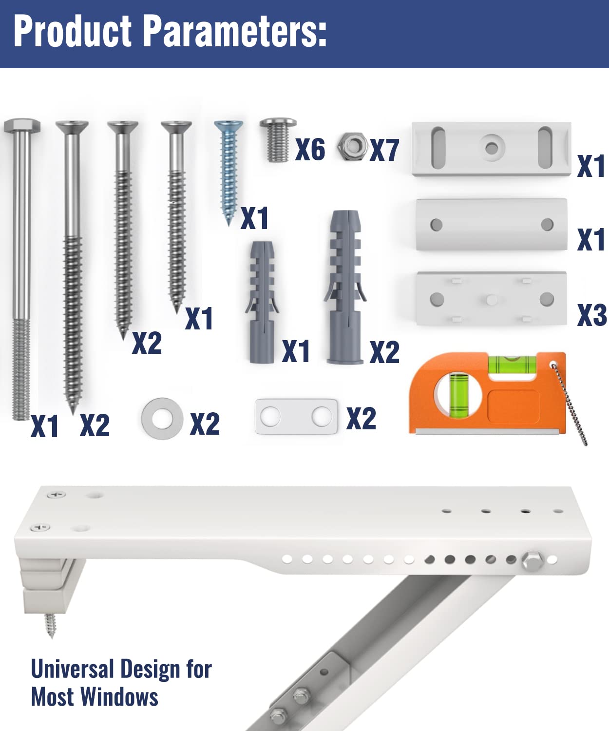 LuckIn Window Air Conditioner Support Bracket, Universal for 5,000-12,000 BTU AC Units, Up to 85lbs, Adjustable Extender Leg & Megnetic Spirit Level, 2-Pack