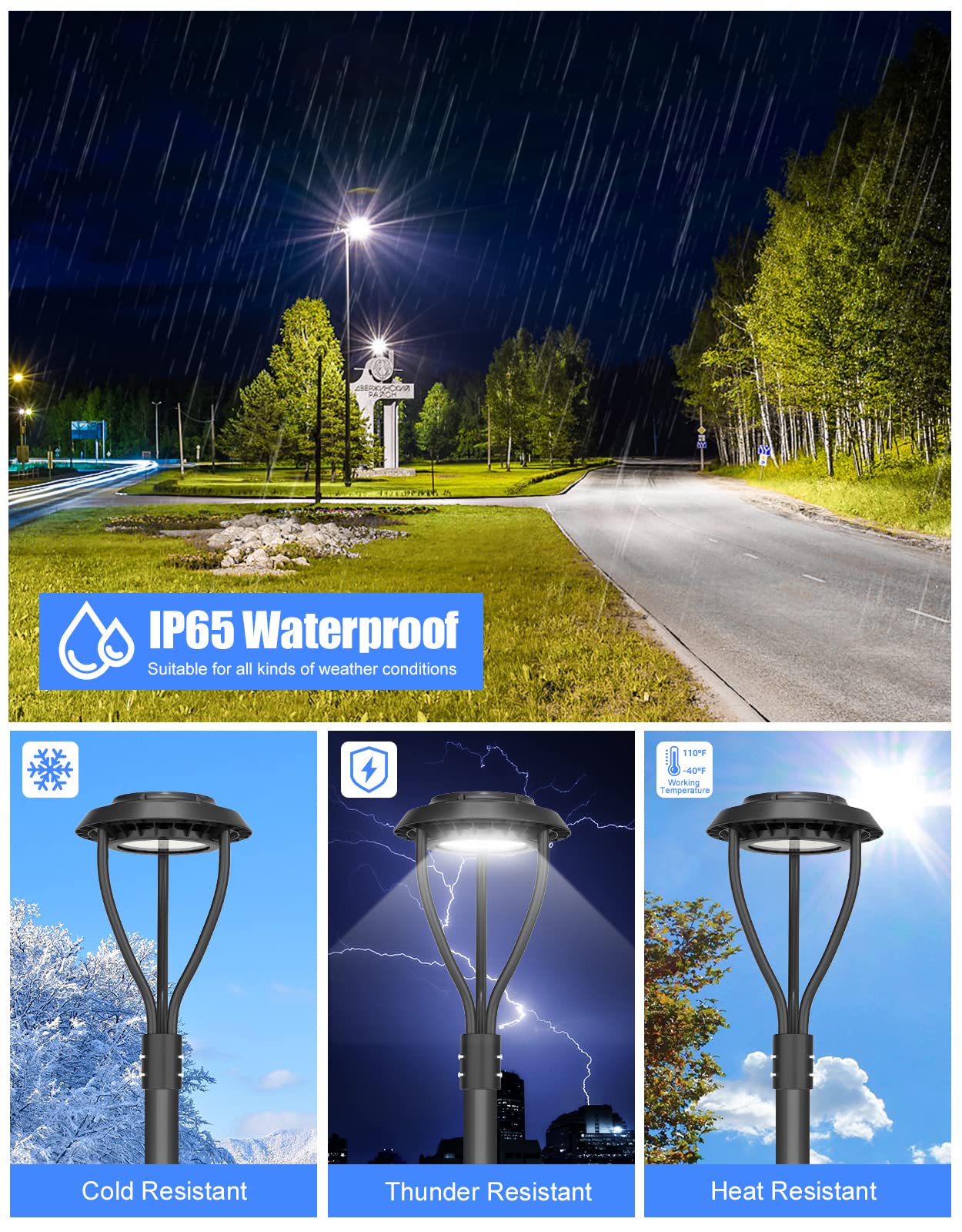 60W LED Post Top Light with Photocell ETL&DLC Listed 8400Lm Adjustable CCT 3000K/4000K/5000K LED Pole Top Light IP65 Waterproof for Outdoor Commercial Pole Light Fixture AC100-277V