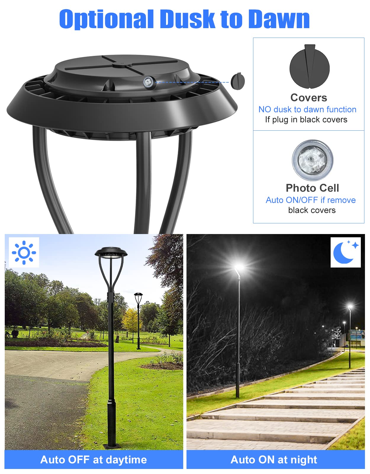 60W LED Post Top Light with Photocell ETL&DLC Listed 8400Lm Adjustable CCT 3000K/4000K/5000K LED Pole Top Light IP65 Waterproof for Outdoor Commercial Pole Light Fixture AC100-277V