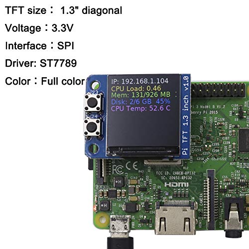 DIYmall Mini PiTFT 1.3" LCD Display 240x240 TFT Add-on for Raspberry Pi 3.3V SPI ST7789 3.3V SPI ST7789 Full Color