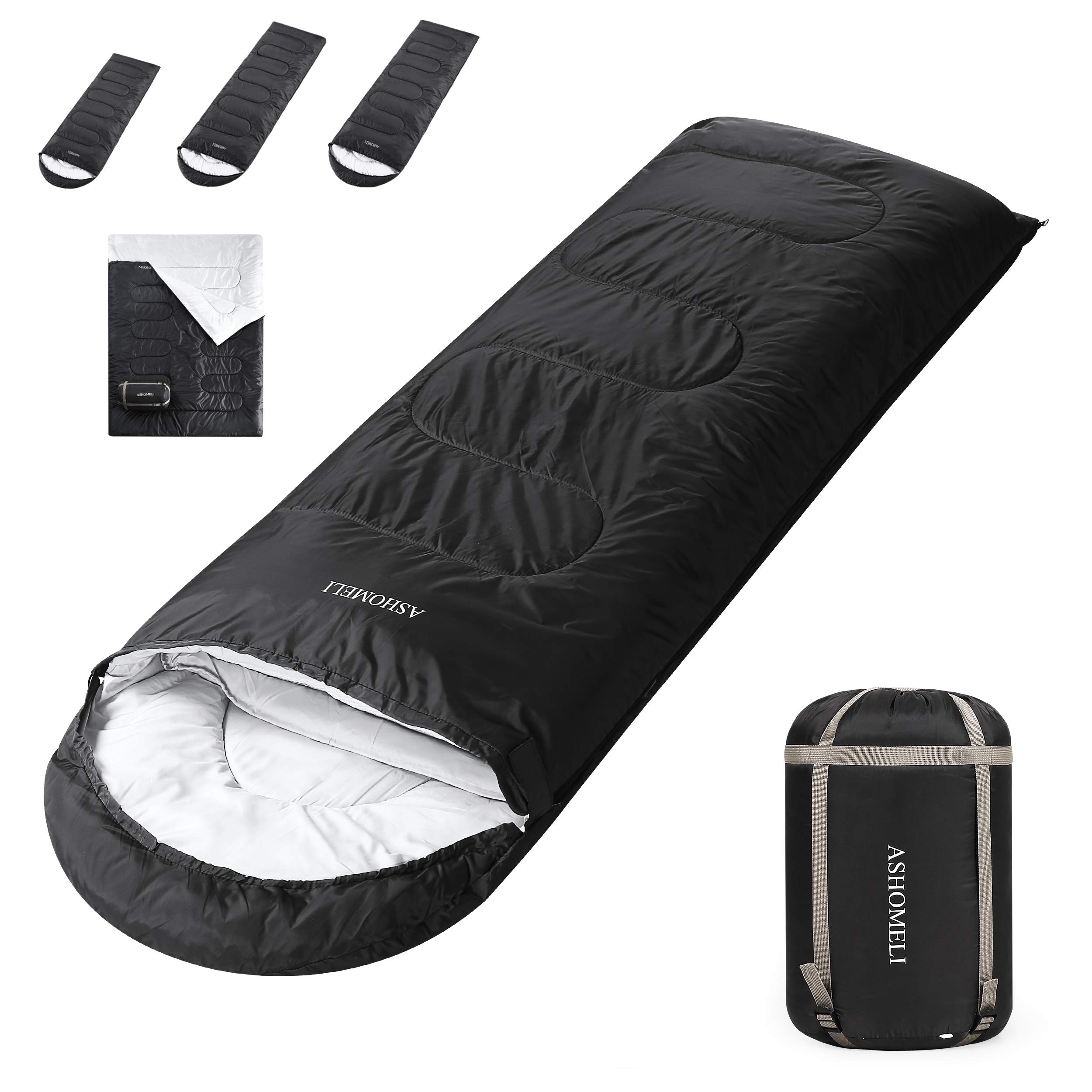 ASHOMELI Camping Sleeping Bag - 4 Season Warm & Cool Weather - Summer, Spring, Fall, Winter, Lightweight, Waterproof Sleeping Bags for Adults & Kids - Camping, Traveling, Indoors and Outdoors