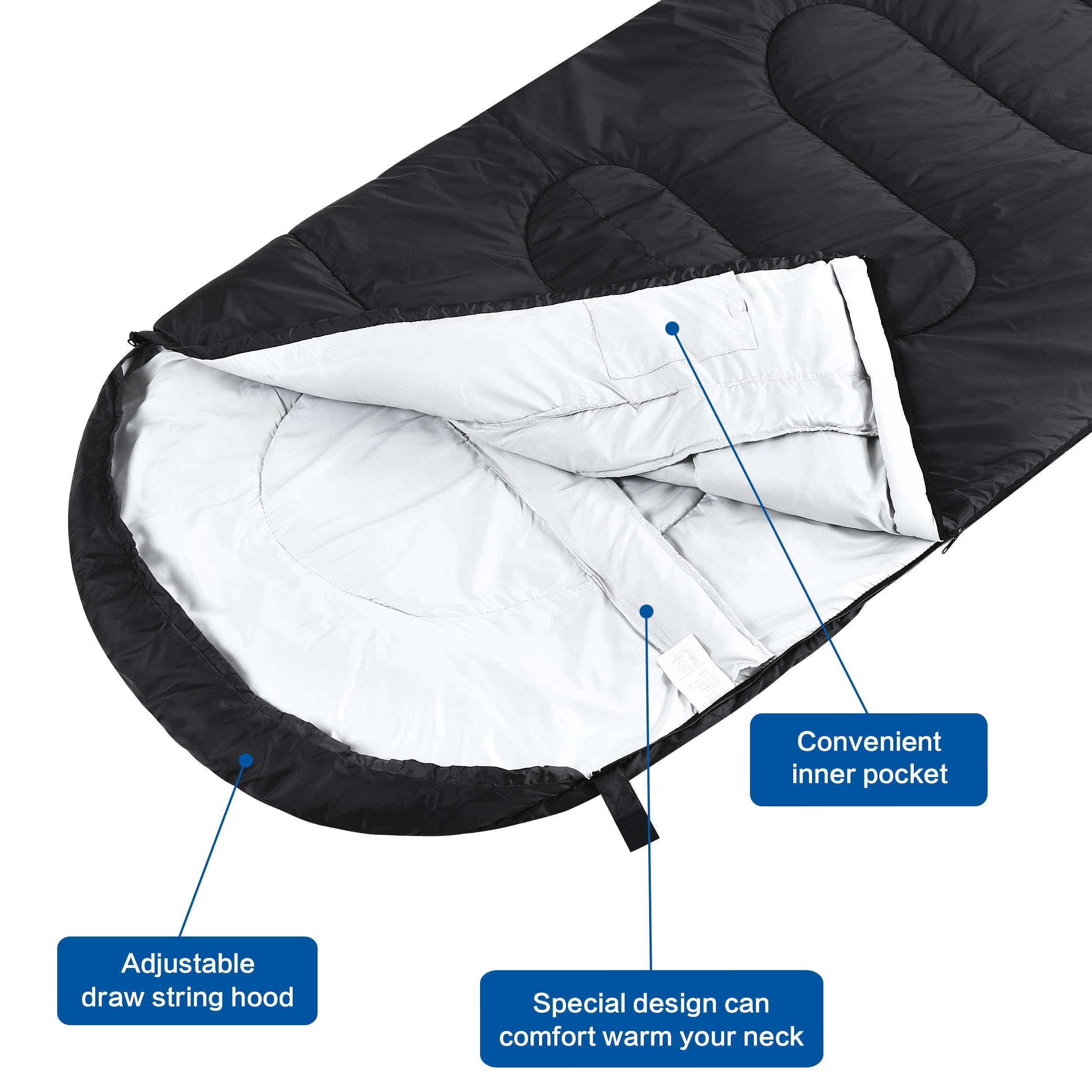 ASHOMELI Camping Sleeping Bag - 4 Season Warm & Cool Weather - Summer, Spring, Fall, Winter, Lightweight, Waterproof Sleeping Bags for Adults & Kids - Camping, Traveling, Indoors and Outdoors