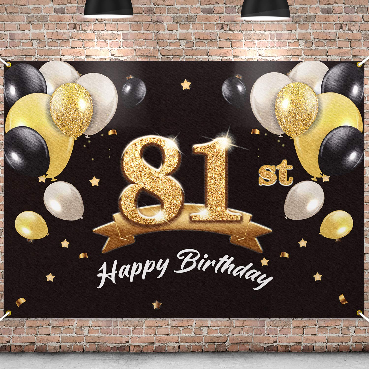 PAKBOOM Happy 81st Birthday Banner Backdrop - 81 Birthday Party Decorations Supplies for Men - Black Gold 4 x 6ft