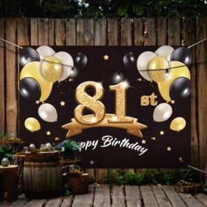 PAKBOOM Happy 81st Birthday Banner Backdrop - 81 Birthday Party Decorations Supplies for Men - Black Gold 4 x 6ft