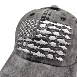 Waldeal Boys' Embroidered Fish Flag Hat Kids Washed Distressed Baseball Cap Black