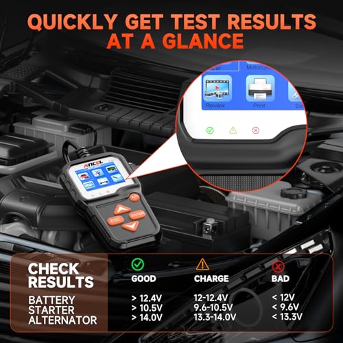 ANCEL BA301 6V 12V Car Battery Tester, 100-2000 CCA Automotive Load Tester Alternator Tester Auto Digital Battery Analyzer Cranking and Charging System Test Tool for Motorcycle Car Boat Truck SUV ATV