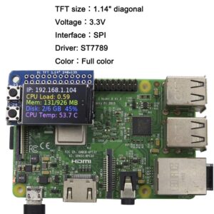 DIYmall Mini PiTFT 1.14" LCD Display 135x240 Color TFT Add-on LCD Module for Raspberry Pi 3.3V SPI ST7789