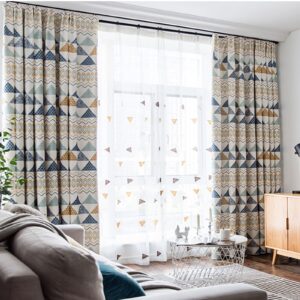 linen blackout window curtain triangle geometric boho curtains 96 inch long kids room darkening window panel drapes set for living, dining, bedroom,diamond print window treatment drapes ,2 panels