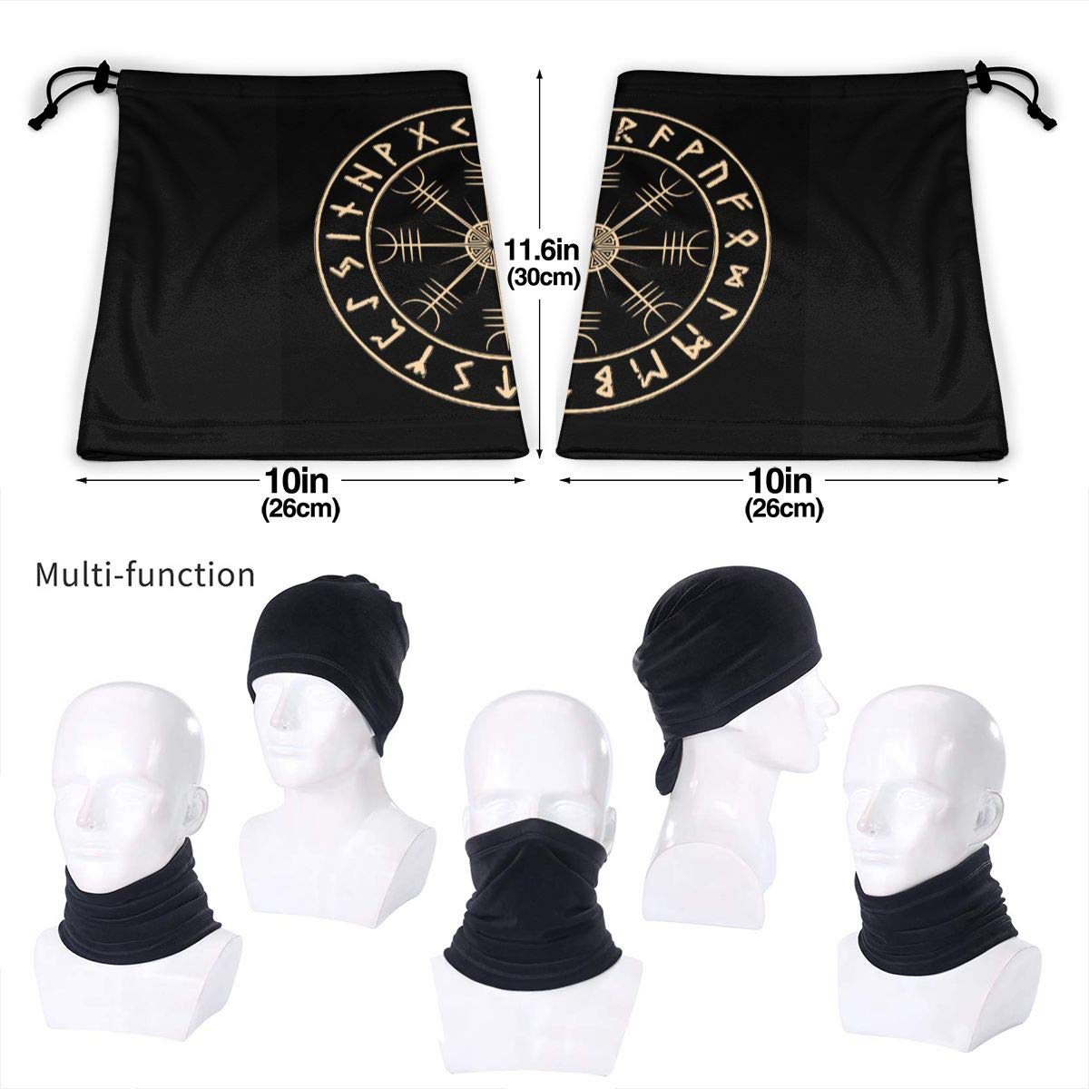 Rajfoo Bandana Neck Gaiter Sacred Geometry Viking Rune Cycling Balaclava Face Scarf Mask For Man Women