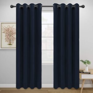 easy-going blackout curtains for bedroom, solid thermal insulated grommet and noise reduction window drapes, room darkening curtains for living room, 2 panels(52x84 in,navy)