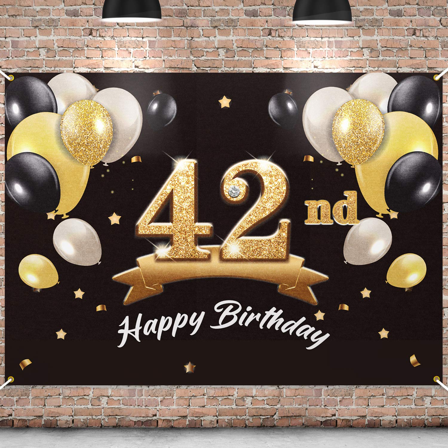 PAKBOOM Happy 42nd Birthday Banner Backdrop - 42 Birthday Party Decorations Supplies for Men - Black Gold 4 x 6ft