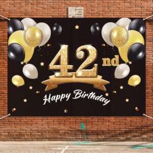 PAKBOOM Happy 42nd Birthday Banner Backdrop - 42 Birthday Party Decorations Supplies for Men - Black Gold 4 x 6ft