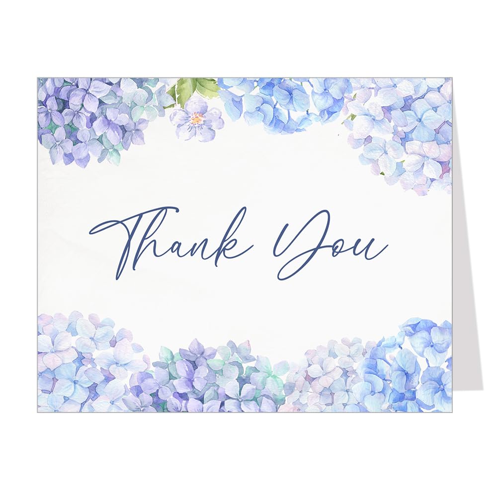 Hydrangea Thank You Cards Wildflower Blue Notes Bridal Shower Baby Sprinkle Birthday Party Office Event Celebration Thanks Watercolor Hand Painted Indigo Letter Writing Floral Flowers (24 count)