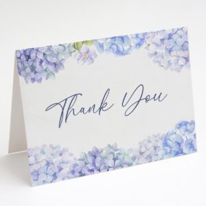 Hydrangea Thank You Cards Wildflower Blue Notes Bridal Shower Baby Sprinkle Birthday Party Office Event Celebration Thanks Watercolor Hand Painted Indigo Letter Writing Floral Flowers (24 count)