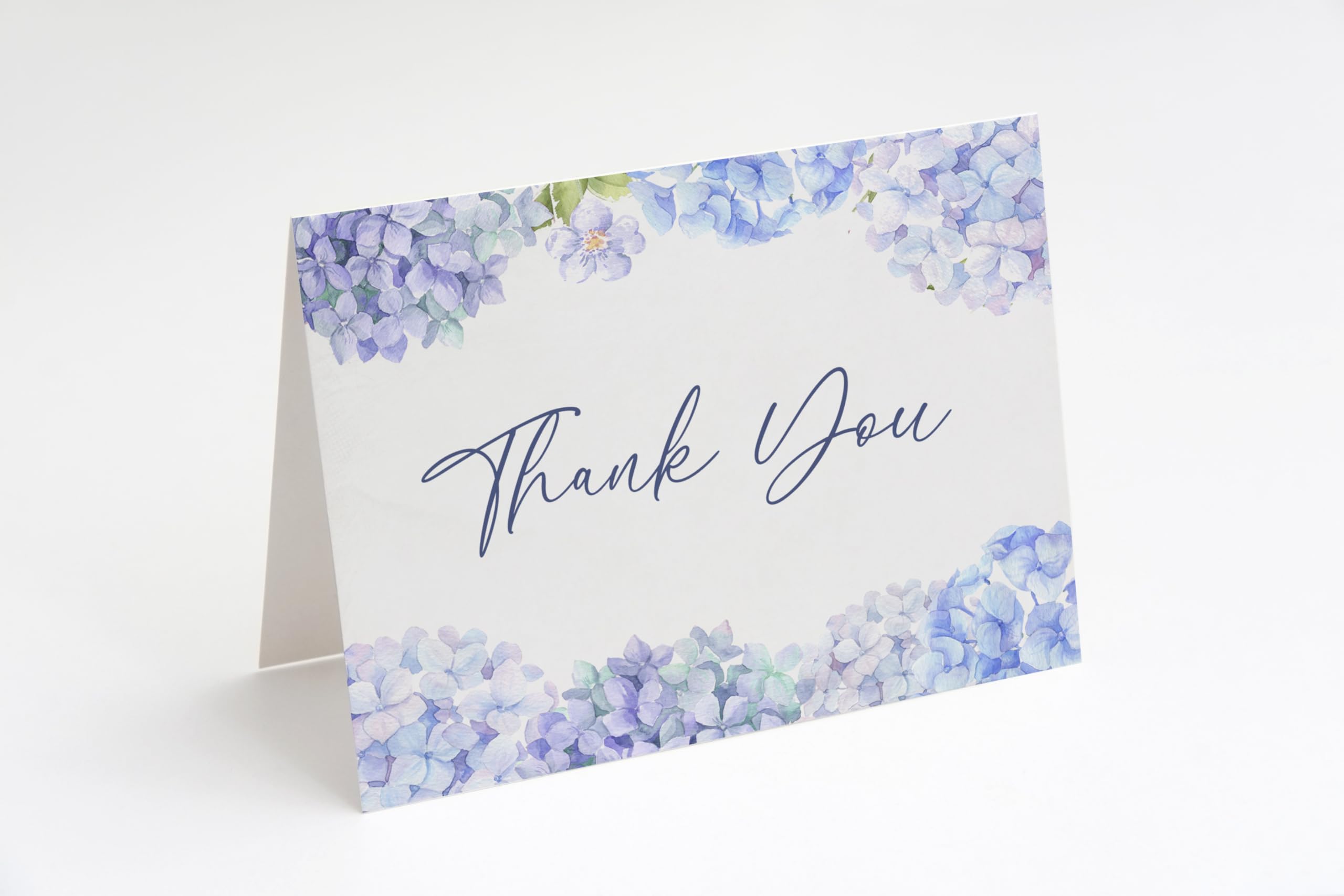 Hydrangea Thank You Cards Wildflower Blue Notes Bridal Shower Baby Sprinkle Birthday Party Office Event Celebration Thanks Watercolor Hand Painted Indigo Letter Writing Floral Flowers (24 count)