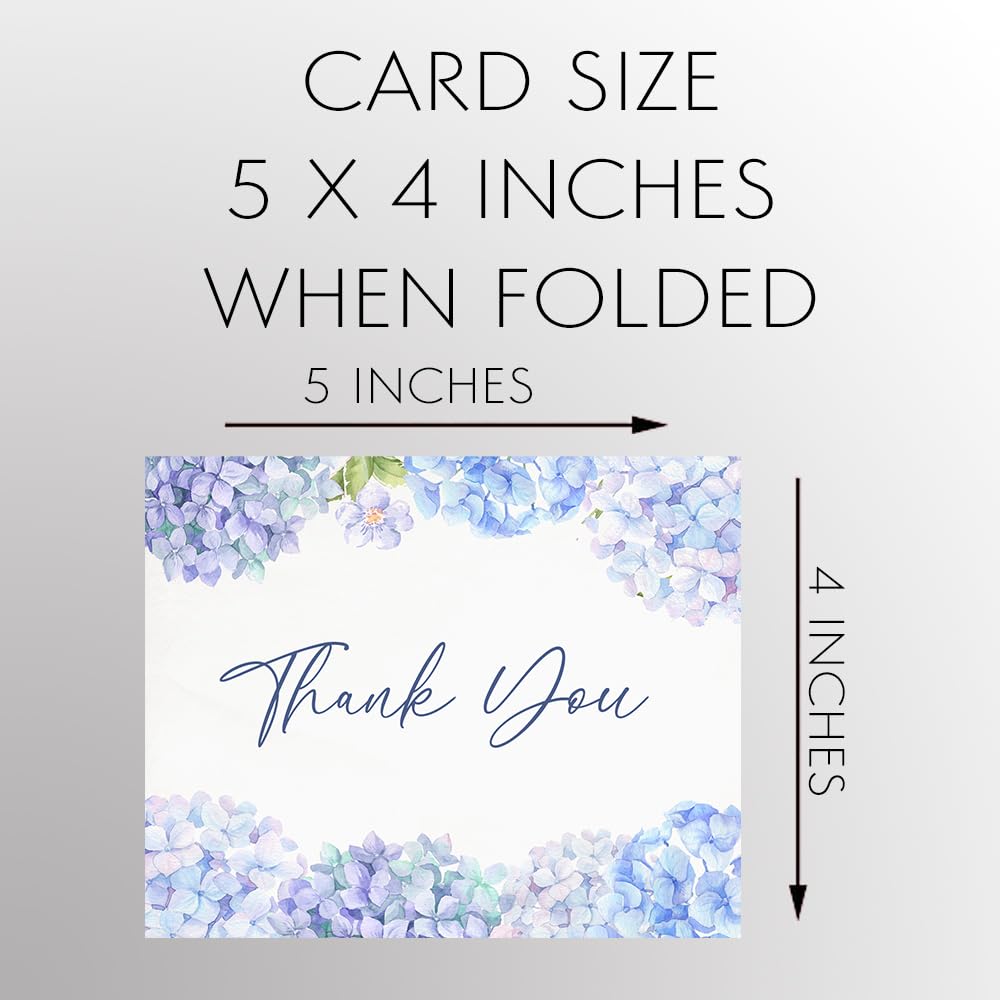 Hydrangea Thank You Cards Wildflower Blue Notes Bridal Shower Baby Sprinkle Birthday Party Office Event Celebration Thanks Watercolor Hand Painted Indigo Letter Writing Floral Flowers (24 count)