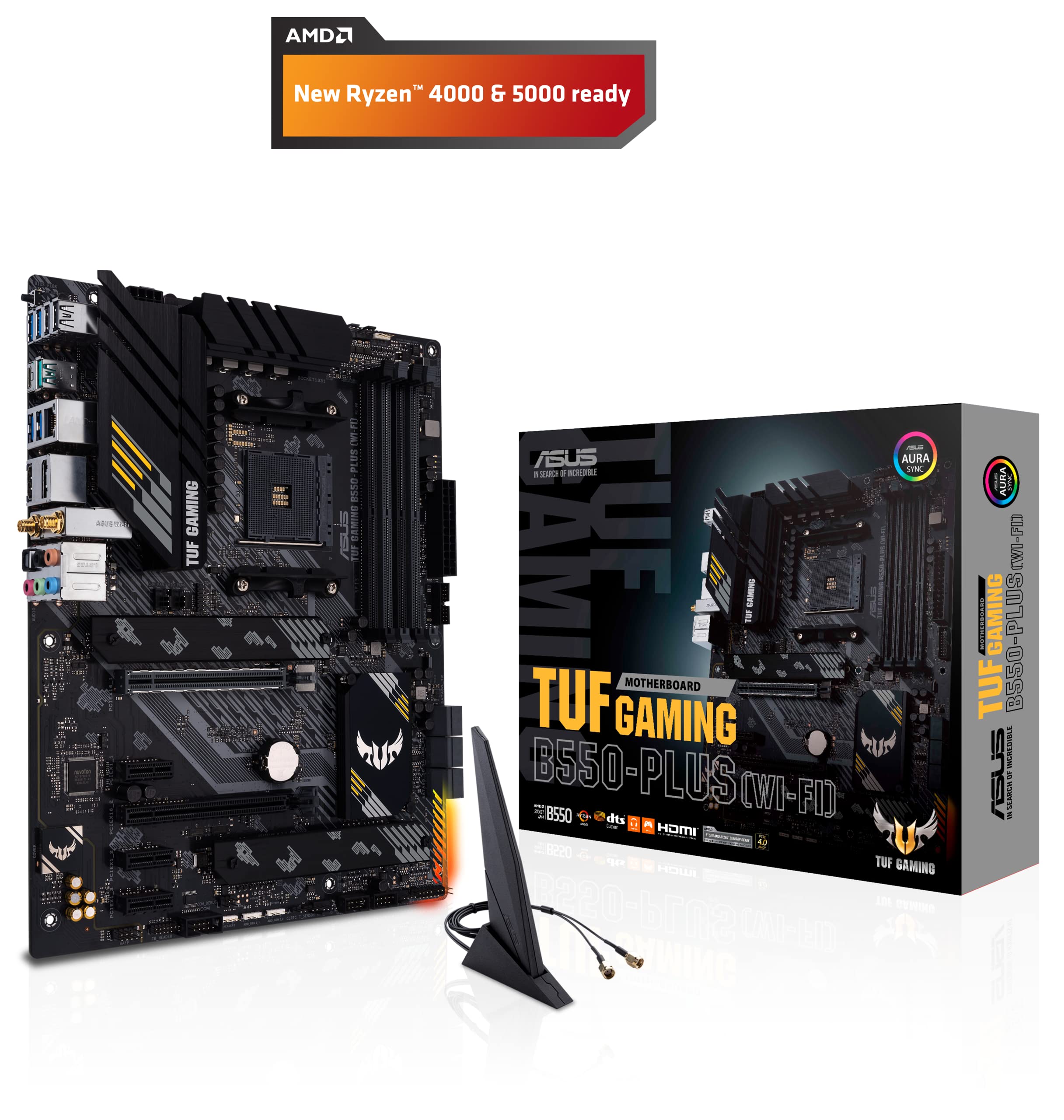 ASUS TUF Gaming B550-PLUS WiFi AMD AM4 Zen 3 Ryzen 5000 & 3rd Gen Ryzen ATX Gaming Motherboard (PCIe 4.0, WiFi 6, 2.5Gb LAN, BIOS Flashback, USB 3.2 Gen 2, Addressable Gen 2 RGB Header and Aura Sync)