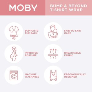 Moby Bump & Beyond T-Shirt Wrap | Black – Size 1 (Small) | Versatile Support Wrap for Pregnant Mothers | Carrier for Newborns | Comfortable & Stylish | Carries Babies up to 19.8lbs (8–12 Months)