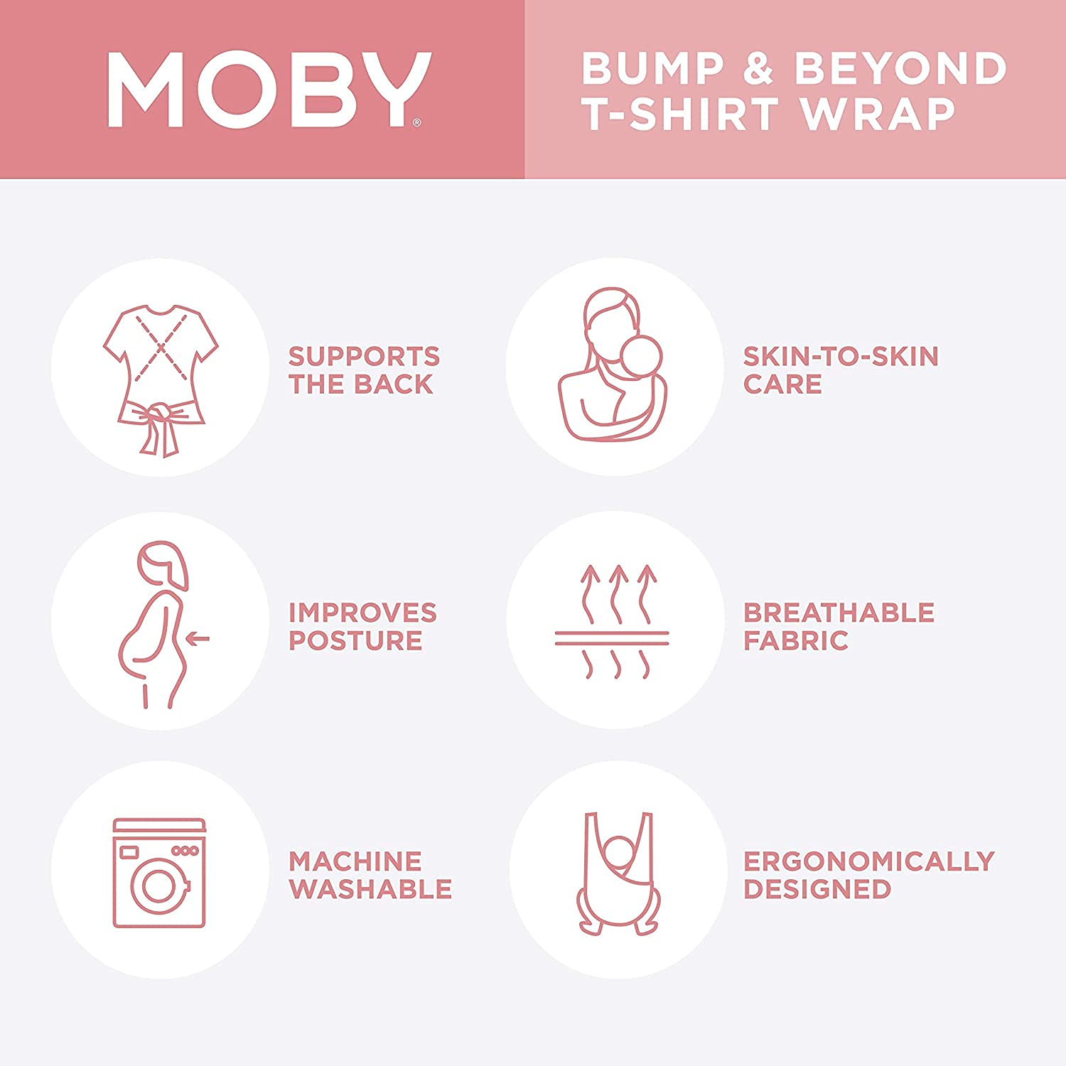 Moby Bump & Beyond T-Shirt Wrap | Black – Size 1 (Small) | Versatile Support Wrap for Pregnant Mothers | Carrier for Newborns | Comfortable & Stylish | Carries Babies up to 19.8lbs (8–12 Months)