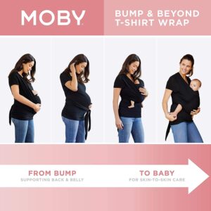 Moby Bump & Beyond T-Shirt Wrap | Black – Size 1 (Small) | Versatile Support Wrap for Pregnant Mothers | Carrier for Newborns | Comfortable & Stylish | Carries Babies up to 19.8lbs (8–12 Months)