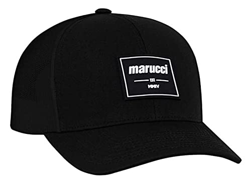 Marucci Sports - Est Rubber Patch Trucker Snapback Black, Black, Adult, Hats, Men's Apparel (MAHTTRPEST-BK-A)