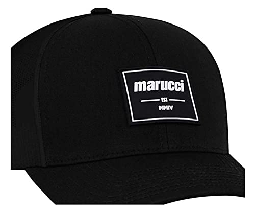 Marucci Sports - Est Rubber Patch Trucker Snapback Black, Black, Adult, Hats, Men's Apparel (MAHTTRPEST-BK-A)