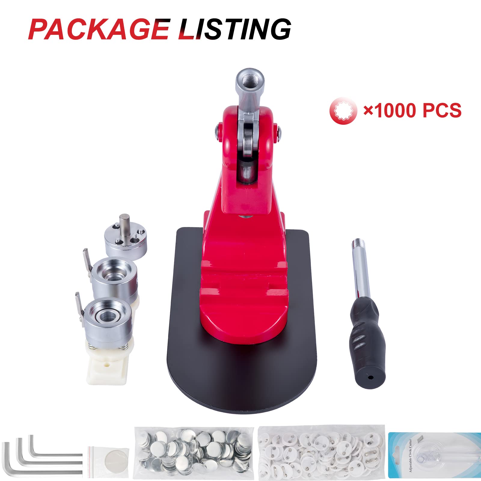 VEVOR Button Maker Button Badge Maker 32mm(1.25in) DIY Pin Button Maker Machine with1000 Pcs Free Button Parts & Circle Cutter Installation-Free Button Press Kit