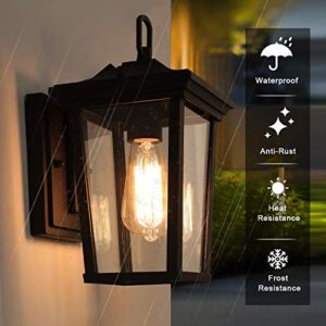 RUZINIU Outdoor Wall Lantern Exterior Porch Light Fixtures with Clear Glass Shades for Patio, Garden, Garage, Front Door, Black