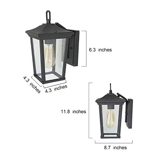 RUZINIU Outdoor Wall Lantern Exterior Porch Light Fixtures with Clear Glass Shades for Patio, Garden, Garage, Front Door, Black