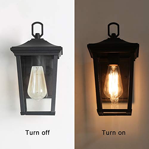 RUZINIU Outdoor Wall Lantern Exterior Porch Light Fixtures with Clear Glass Shades for Patio, Garden, Garage, Front Door, Black