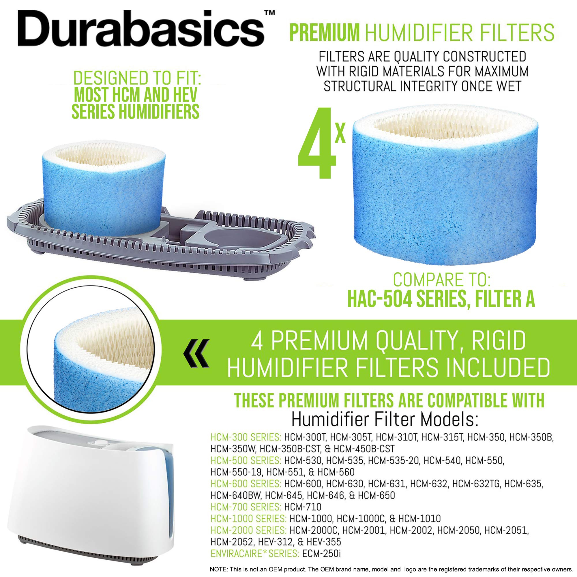 Durabasics 4 Pack of Premium Humidifier Filters - Compatible with Honeywell Humidifier Filter HAC-504, HAC-504AW & Honeywell Filter A - Replacement for Honeywell Humidifier Filters Replacement Filters