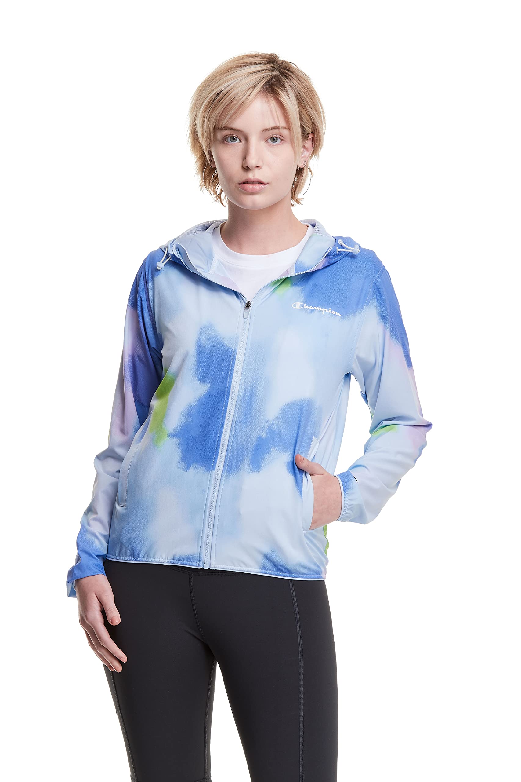 Champion womens Sport Woven Full-zip Zip Jacket, Multi Wash Cloud Candid Blue, X-Small US