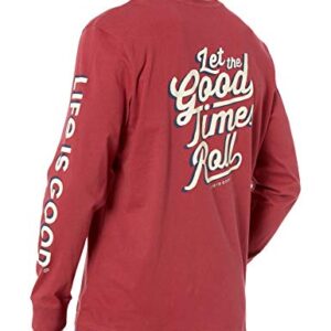 Life is Good Mens Long Sleeve Crusher Graphic T-Shirt, Cranberry Red, Small