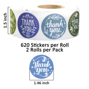 Youngever Thank You Stickers Rolls of 1240 pcs, 12 Unique Designs, 1.5 Inch, Thank You Sticker Roll Boutique Supplies for Business Packaging, Mailer Seal Stickers(620 Stickers Per Roll)