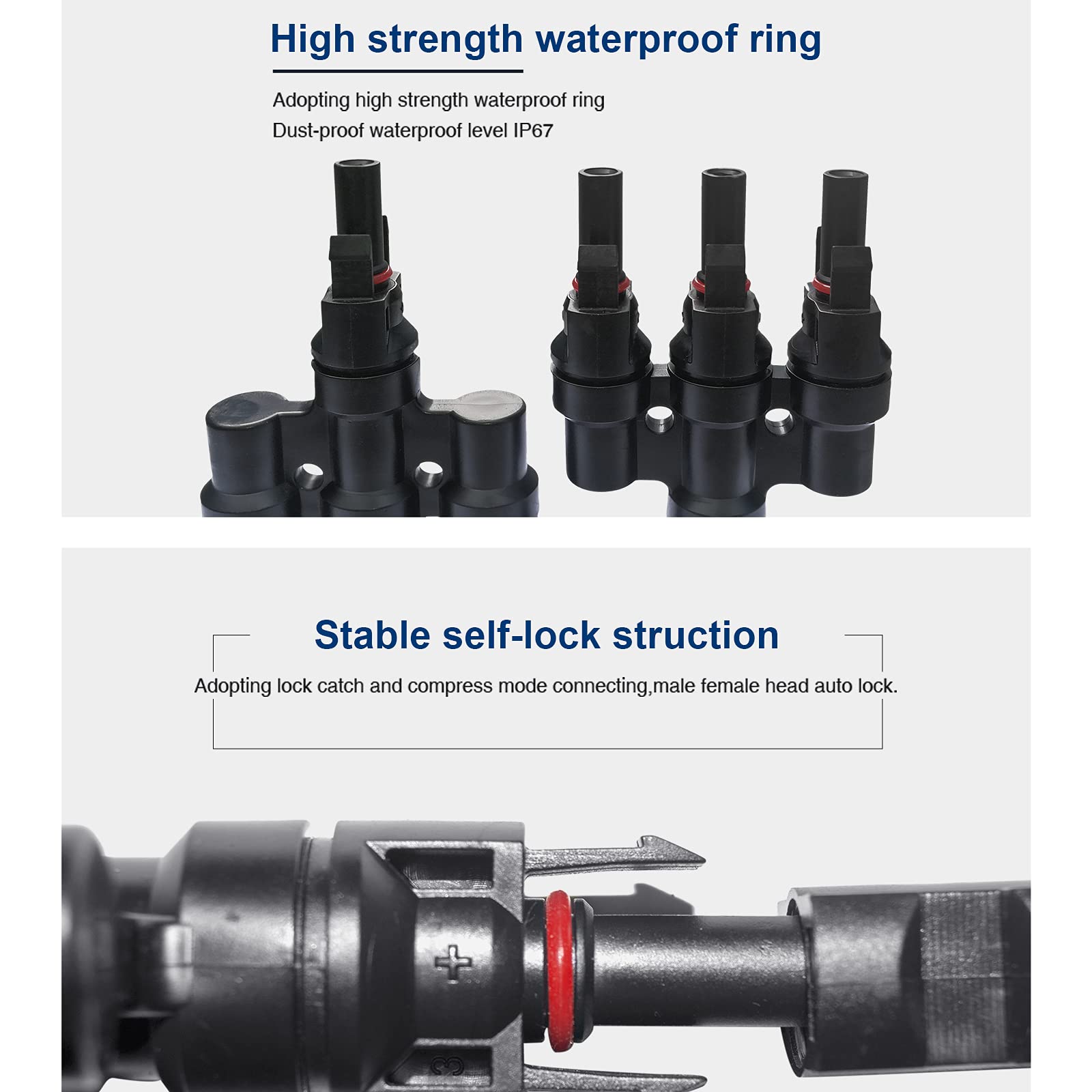 POWLAND 1 Pair T Branch Solar Panel Connectors, 3 to 1 Solar Branch Connector Solar Panel Cable Coupler Combiner Connectors MMMF + FFFM