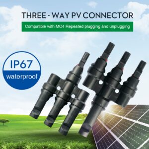 POWLAND 1 Pair T Branch Solar Panel Connectors, 3 to 1 Solar Branch Connector Solar Panel Cable Coupler Combiner Connectors MMMF + FFFM