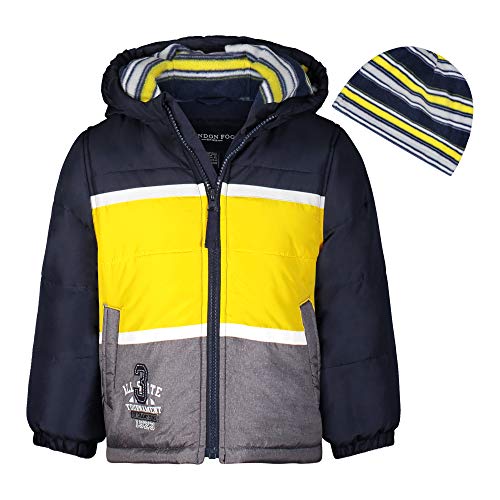 London Fog Baby Boys' 2-Piece Snow Pant & Jacket Snowsuit, Yellow Stripe Fleece Lined, 12MO