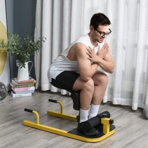 Soozier 3-in-1 Padded Push Up Sit Up Deep Sissy Squat Machine Home Gym Fitness Equipment, Yellow