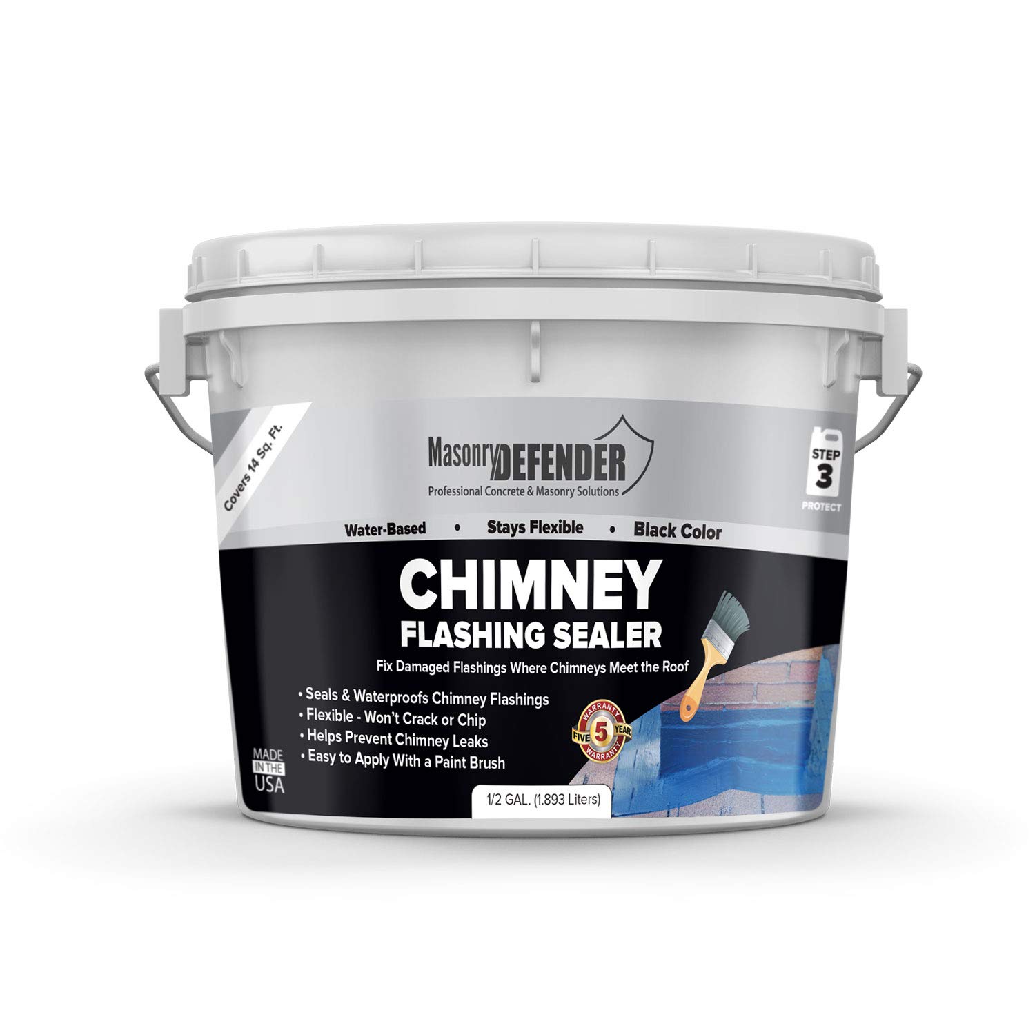 MasonryDefender Chimney Flashing Sealer - Flexible Coating That Protects Chimney Flashings from Water Leaks